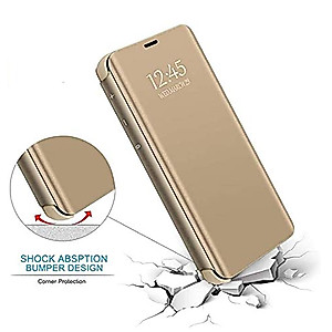 IMIRST for Redmi Note 9s Case Luxury Bookstyle Clear View Window Electroplate Stand Full Body Protective Flip Folio Slim Cover for Redmi Note 9 Pro Mirror:Golden QH
