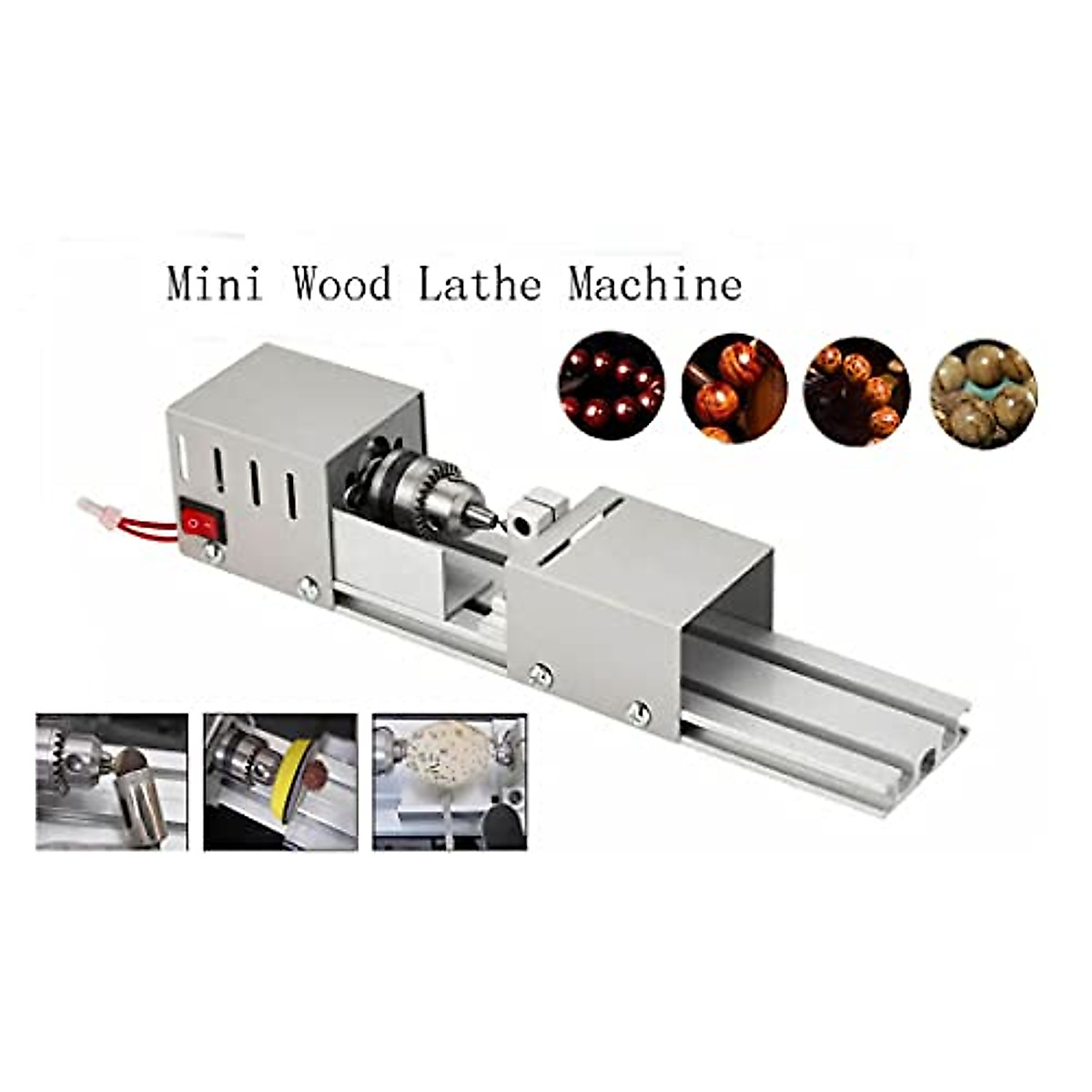 Professional mini Lathe Machine, Lathe Tools Woodworking Machine, Lathe Beads Polisher, CNC DIY Woodworking Wood Lathe Machine (Silver)