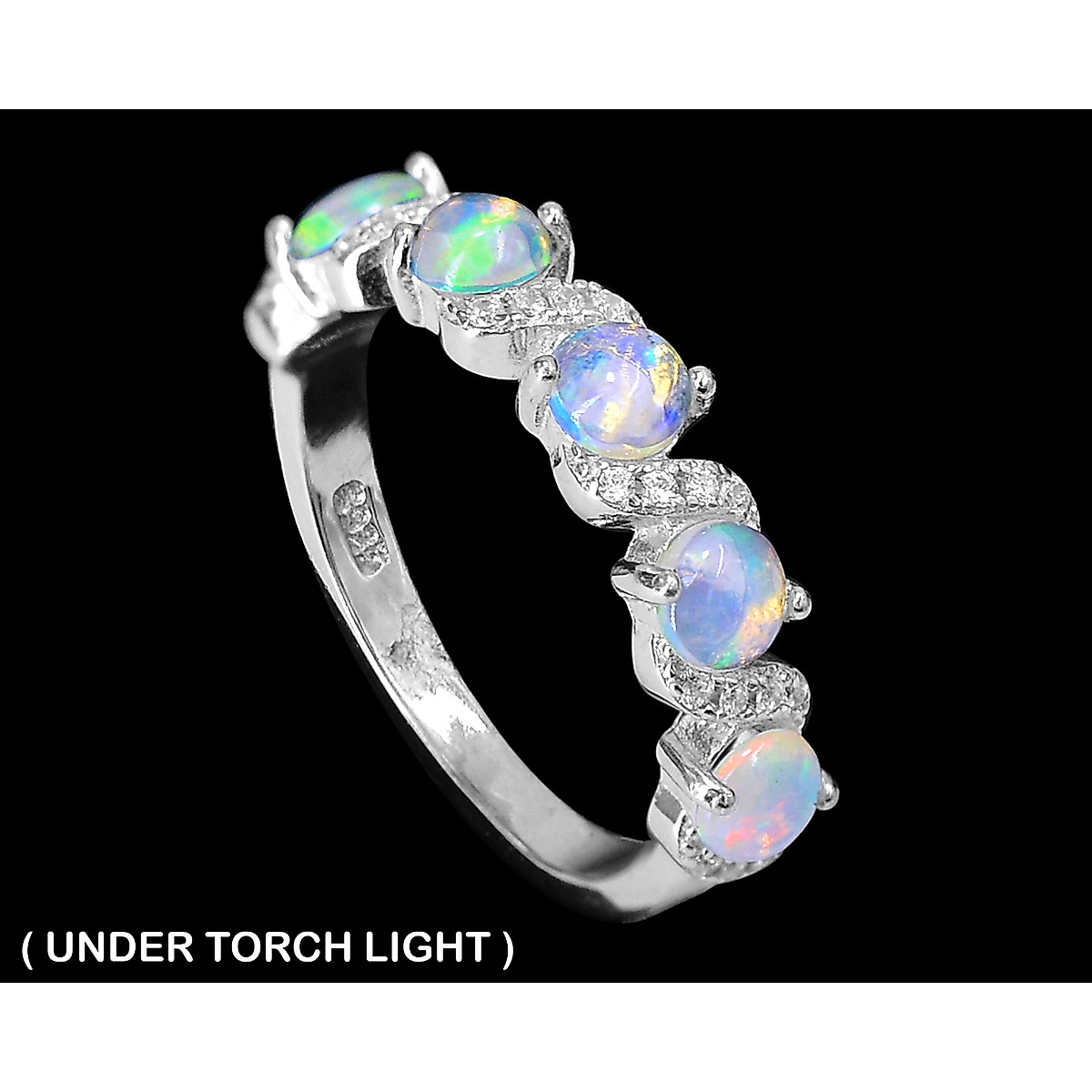 Natural 4 MM Ethiopian Welo Fire Opal Cabochon Ring 925 Sterling Silver October Birthstone Cluster Ring Fire Opal Jewelry Handmade Ring Birthday Gift For Girlfriend (RG-7809) (Sterling Silver, 7 US)