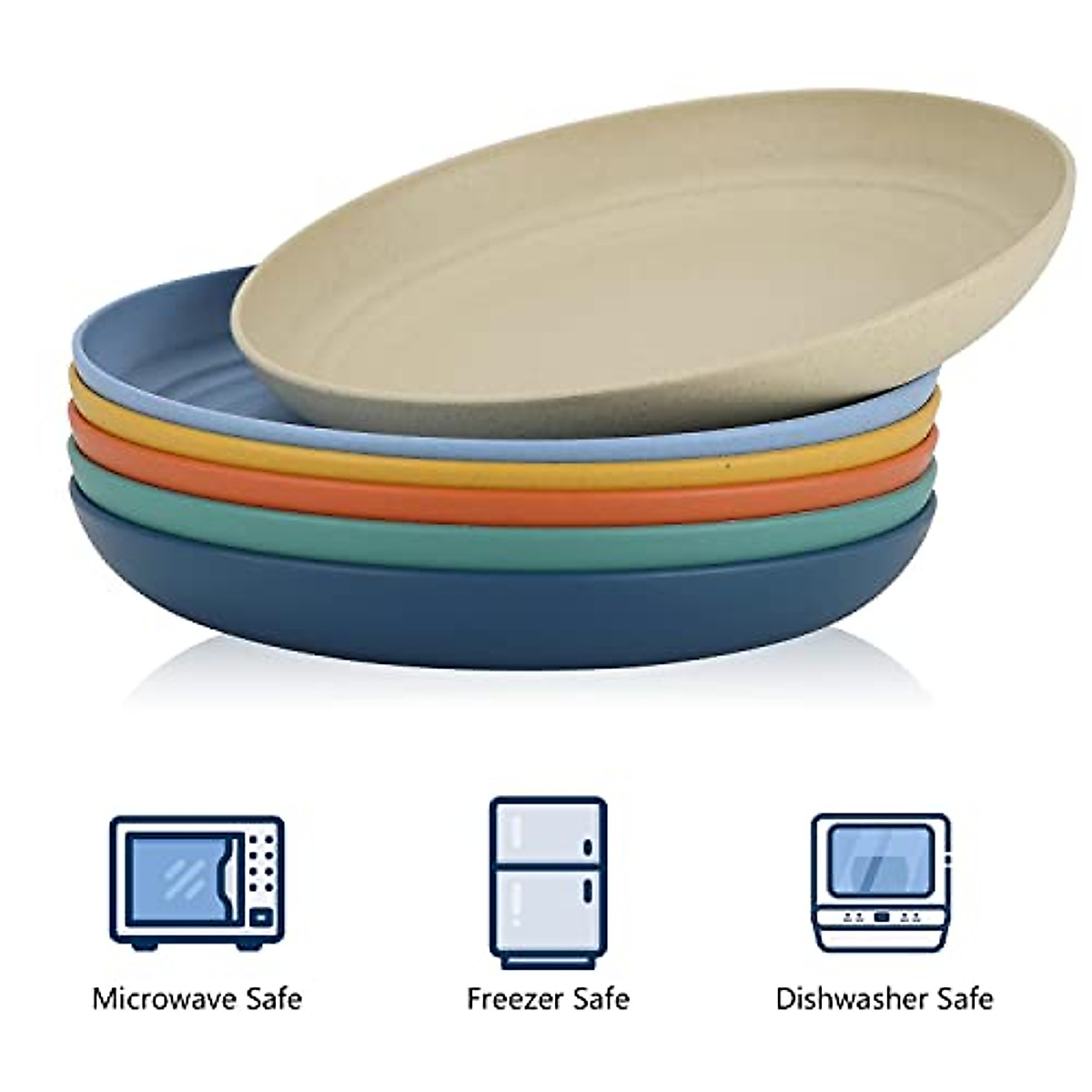 Homienly 6 PCS Reusable Dinner Plates Alternative for Plastic Plates Microwave and Dishwasher Safe Wheat Straw Plates for Kitchen Unbreakable Kids Plates with 6 Colors (10 INCH)
