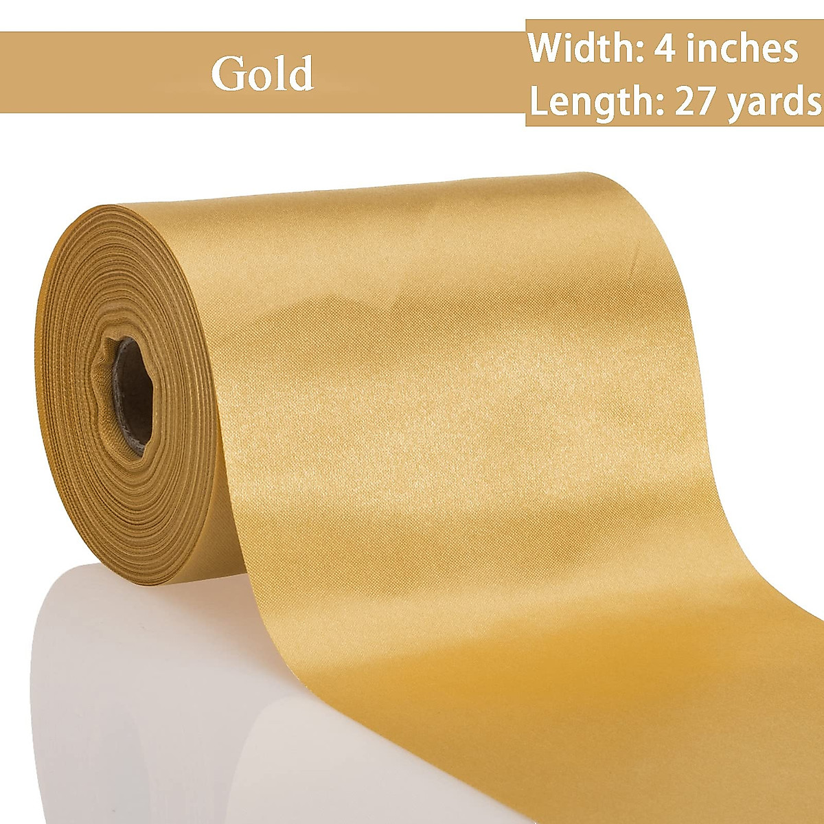 ATRBB 4 Inches Wide Gold Satin Ribbon, 27 Yards Soft, No Wrinkles and Consecutive Solid Fabric Ribbon for Cutting Ceremony, Christmas, Wedding, Birthday Decor and Chair Sashes