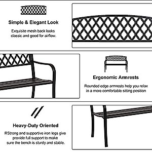 Patio Bench Outdoor Bench Garden Bench Park Yard Furniture 400 lbs Durable Cast Iron Metal Outdoor Seating for Yard Porch Lawn Deck Entryway Backyard, Black