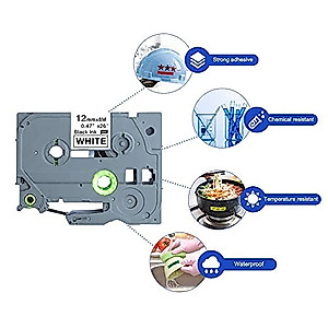 Aomya Label Tape Combatible with Brother TZe Tape 12mm 0.47 Inch Tze-231 TZE-131 Replacement for P-Touch Label Maker PT-D210 H110 D600 (Black on White/Clear/Red/Blue/Yellow/Green)6-Pack