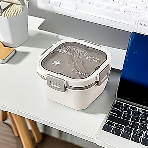 Temiminime Salad Lunch Containers for Adults with Portable Bag,60oz/1.7L Large Plastic Salad Bowls for Lunch, BPA-Free, 4-Compartment Tray & a Sauce Cup, Lid with Dual-Latches, White