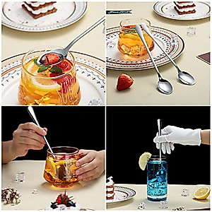 Long Handle Spoon, Coffee Stirrers, Premium Stainless Steel Ice Cream Spoon, Cocktail Stirring Spoons, Tea Spoons, Set of 8 (Silver)