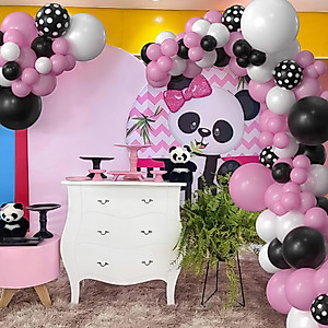 HYOWCHI Panda Party Supplies - 133 Pcs Panda Birthday Party Decorations Balloon Garland Arch, Black White Pink Theme Panda Party Decorations Balloon Arch For 1st 2nd 3rd 4th Birthday & Baby Shower