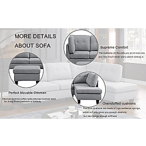 BEEY Modular Sectional Sofa Couch with Reversible Chaise, 3-Seat L Shaped Sectional Couch with Ottoman for Living Room, Right Facing Couch, Light Grey