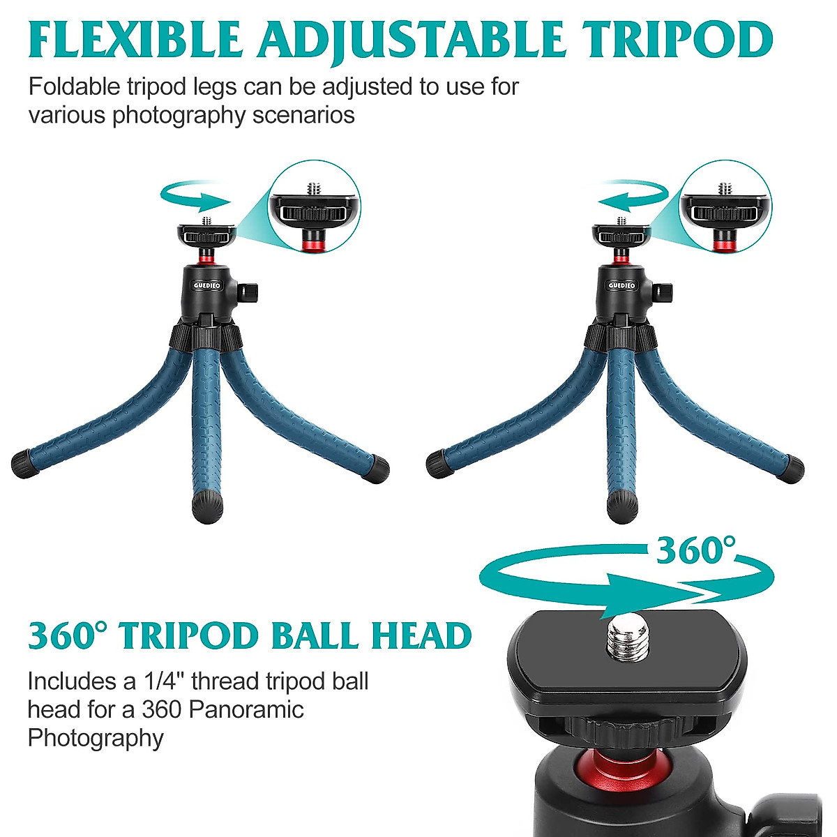 Phone Camera Mini Flexible Tripod Phone Holder, Cold Shoe Mount, Universal Compatible with iPhone 15/14/13/12 /12Pro 11 and Gopro Hero 12/11/10 Action Camera,Camera Light and so on