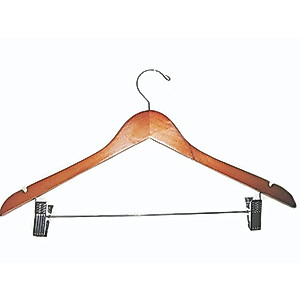Cherry Finish Wood Combination Hanger with Non-Abrasive Clips (Set of 5)