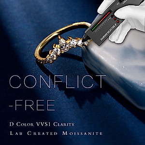 MOOSEA Moissanite Contour Rings for Women, D Color VVS1 Clarity Lab Created Diamond Rings 14K Yellow Gold Vermeil Unique Moissanite Wedding Band for Women Mom Wife Anniversary Rings Gifts