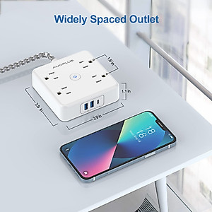 AUOPLUS Surge Protector Power Strip - 4 Widely Outlets with 3 USB Ports(1 USB C Outlet/PD 20W), Outlet Extender with 5FT Braided Extension Cord, Wall Mount for Travel Home Office, Dorm Essentials