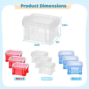 9 PCS Storage Box Containers with Lids, Small Plastic Clear Mini Bins, 3.4 x 2.6 x 2.0 Inches Reusable Stackable Craft Box Cases, Small Items Accessories Storage Organizer Holders