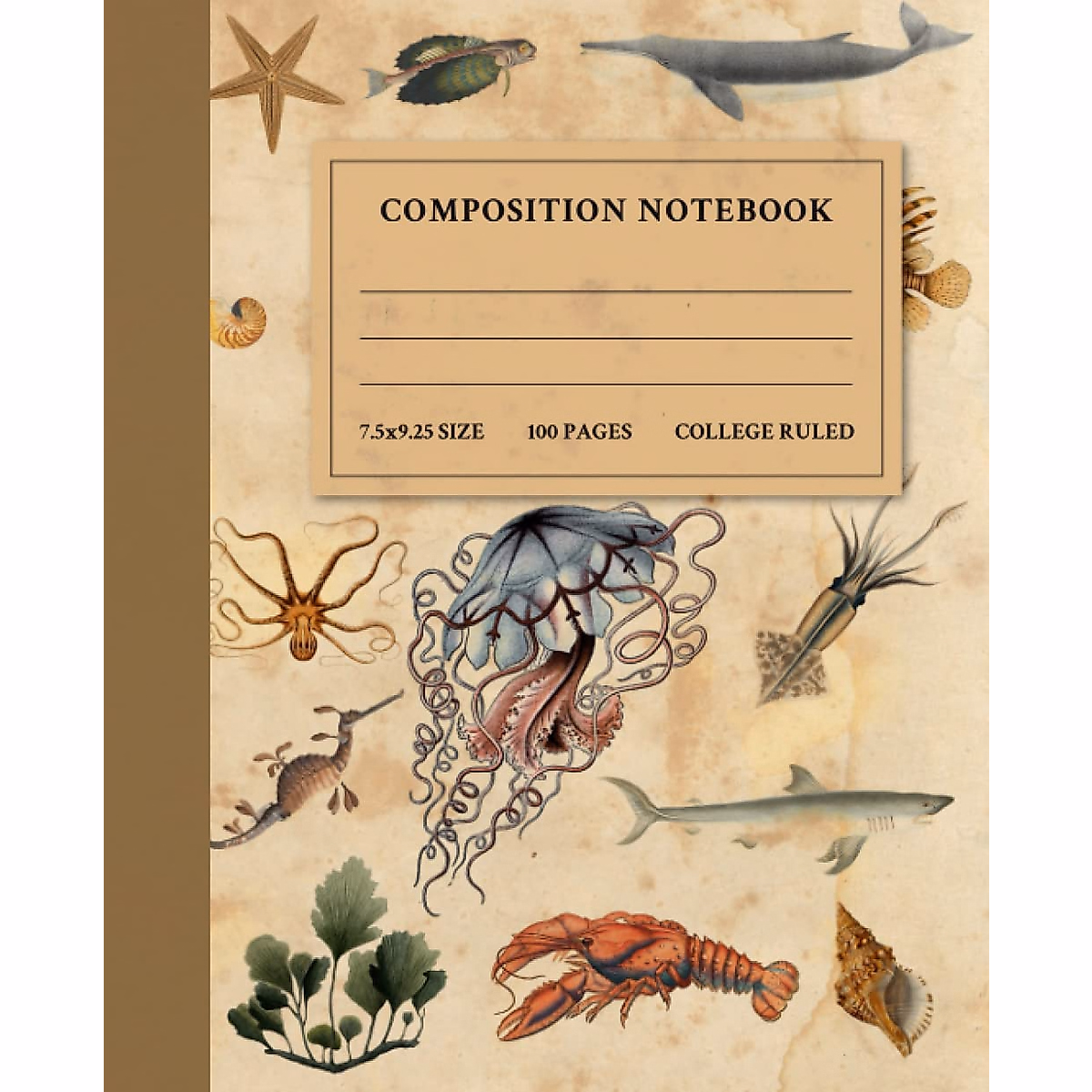 Marine Biology Gift: Vintage Composition Notebook for Marine Biologists - College Ruled with Sea / Ocean Life Theme