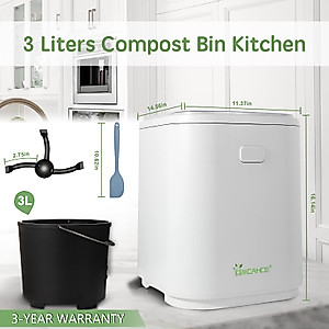 QMCAHCE Compost Bin, Smart Waste Kitchen Composter, Electric Compost Machine, 3L Automatic Turn Waste to Compost, Odorless Electric Kitchen Food Waste Disposer, Compost Bin for Waste Utilization
