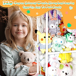 XMBecc Stuffed Animal Storage Zoo Stuffed Animal Holder Space Save Vertical Stuffed Animals Storage PVC with Elastic Band and Net for Playroom Birthday Gift for Bedroom（white）