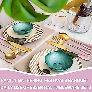 24 Pieces Flatware Set, Caliamary Stainless Steel Flatware Set with Silverware Holder Spoons Forks Knives,Utensils Set Service for 6,Gold Mirror Polished and Matte Pink Painted (Pink)…