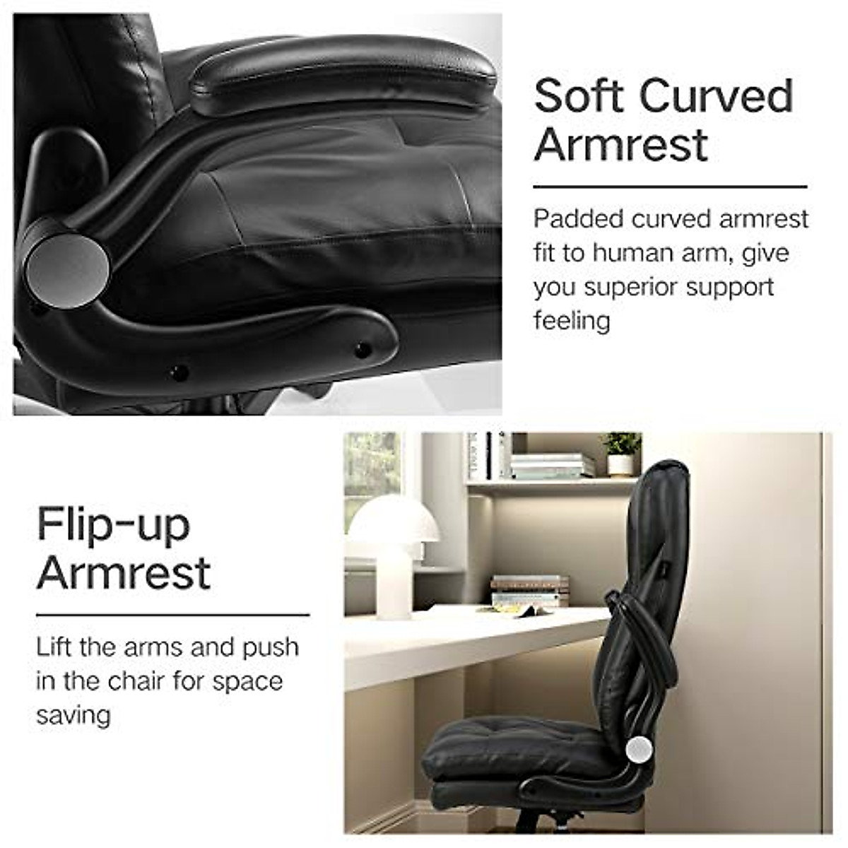 Hbada Executive Office Chair, Big and Tall Desk Chair 400lbs Wide Seat, High Back PU Leather Ergonomic Computer Chair with Adjustable Armrest, 360° Swivel Office Chair Adjustable Height, Black