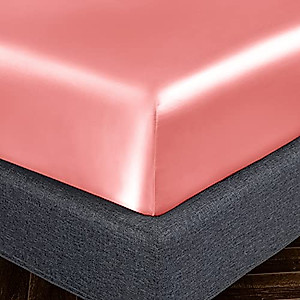 Homiest 3pcs Satin Sheets Set Luxury Silky Satin Bedding Set with Deep Pocket, 1 Fitted Sheet + 1 Flat Sheet + 1 Pillowcase (Twin Size, Rose Pink)