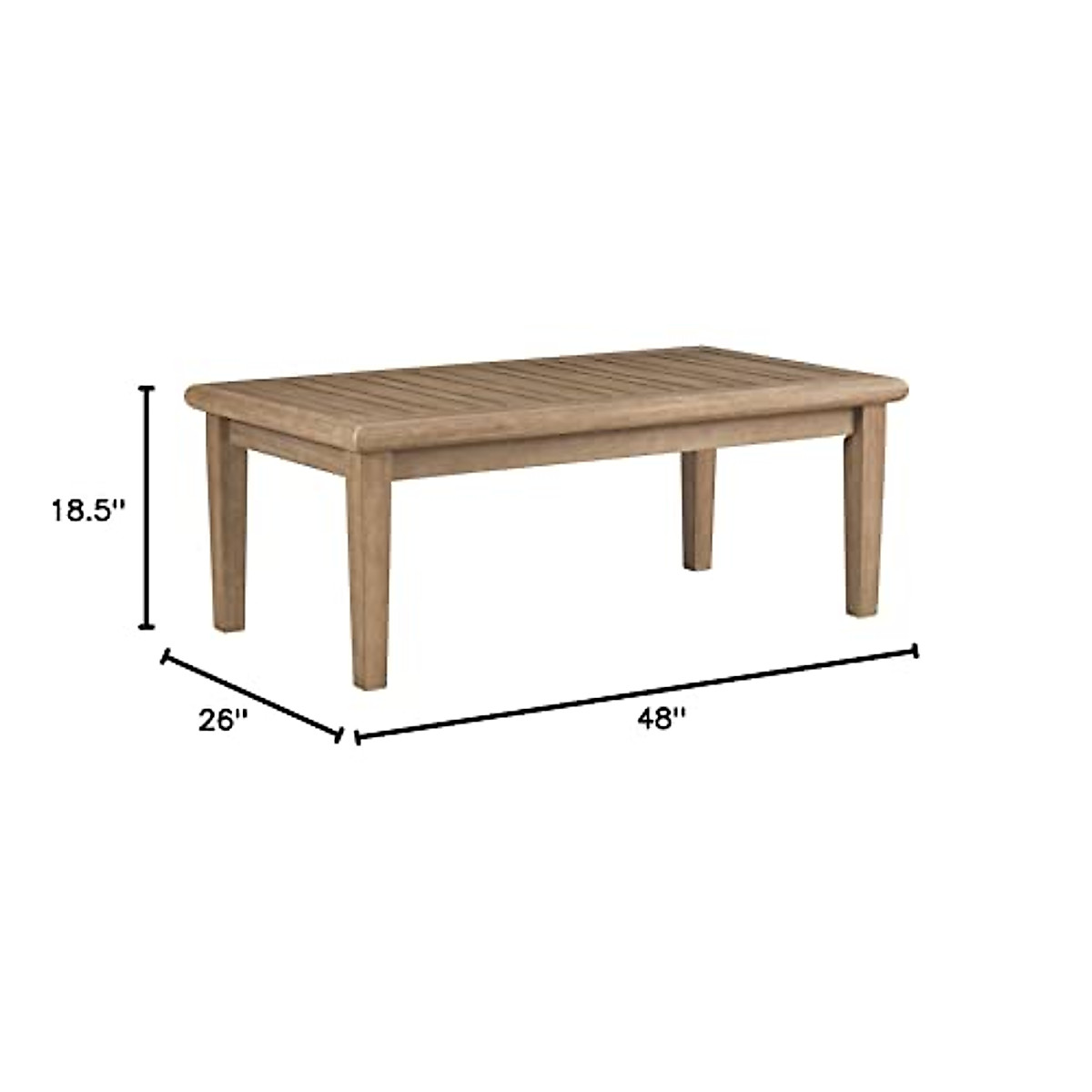 Signature Design by Ashley Gerianne Outdoor Rectangular Eucalyptus Wood Slat Top Coffee Table, Beige