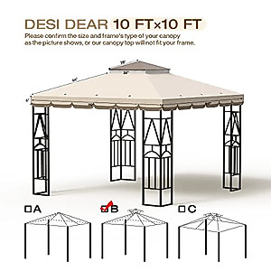 DesiDear 10x10 Canopy Replacement Top Canopy Cover Replacement 10x10 FT Double Tiered Gazebo Covers for Yard Patio Garden Canopy Sunshade (Double Lace)