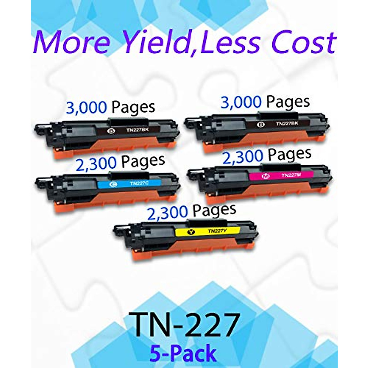 Compatible (5-Pack) TN-227 TN227 Toner Cartridge TN-227 Used for Brother HL-L3210CW L3270CDW MFC-L3710CW L3750CDW Printers (2X BK+C+M+Y), Sold by EasyPrint