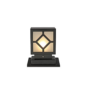MODEBHD 23cm High Outdoor Post Column Lamp Lawn Garden Light Landscape Single Head Metal with Glass Shade Pillar Lights Villa Wall Door Post Lantern Light, IP44 Waterproof Black Post Lights