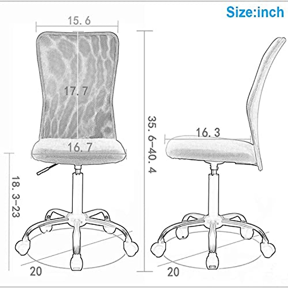 FFBag Home Office Chair Ergonomic Office Chairs Desk Chair Mid Back Support Armless Adjustable Modern Executive Rolling Swivel Computer Chair (Grey)