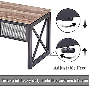 BON AUGURE Industrial Home Office Desks, Rustic Wood Computer Desk, Farmhouse Sturdy Metal Writing Desk (60 Inch, Vintage Oak)