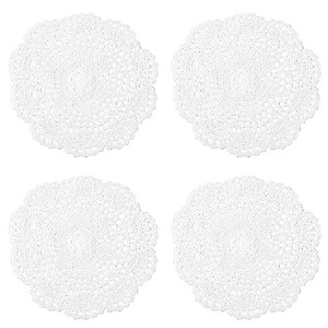 WLLHYF White Vintage Crochet Doilies 8 Inches Round Cotton Handmade Lace Placemats Crafts Tables Food Bulk Doily Cloth Set Corrugated Edge for Wedding Birthday, 4 Pack