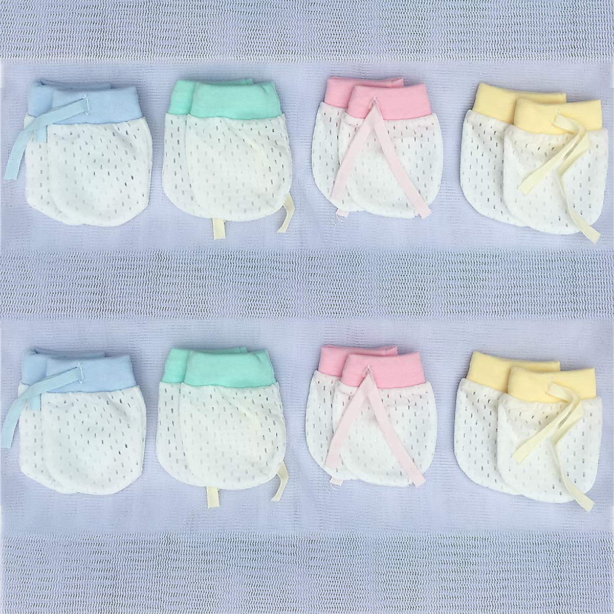 Adeimoo Baby Boy Girl No Scratch Silk Cotton Mittens Mesh Breathable Drawstring Gloves for Newborn Toddler Infants 8 Pack (Eyelet Mitten)