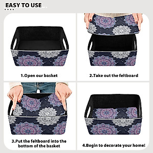 Emelivor Blue Mandala Storage Basket Bins Set (2pcs) Felt Collapsible Storage Bins with Fabric Rectangle Baskets for Organizing for Office Bedroom Closet Babies Nursery