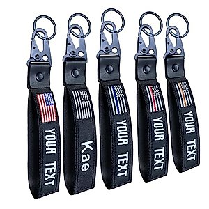 QJS PATCH Customzied Keychain,Personalized Key Tag Embroidery USA Flag Name with Key Ring Car Key Chain Clip Nylon Webbing Buckle for key,Tactical Backpack,Motorcycle