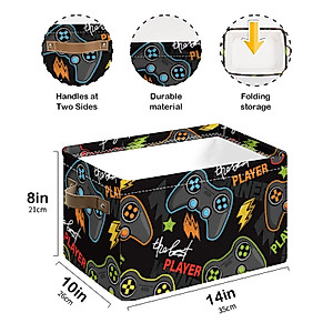 Sunnyhut Foldable Storage Box Bins with Handles,Game Handle Storage Basket - Decorative Cloth Organizer Storage Boxes for Home Office 14 * 10 * 8in