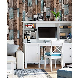 118''x17.7''Wood Wallpaper Peel and Stick Wood Contact Paper Wood Plank Wallpaper Stick and Peel Self Adhesive Wallpaper Removable Wallpaper Rustic Distressed Wood Look Wallpaper Faux Vinyl Roll