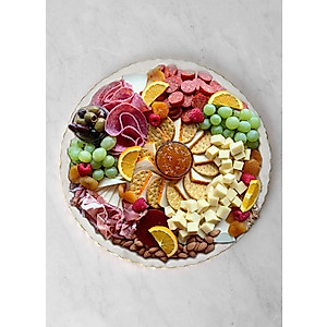 GMRS Home White Marble Board for Meats Breads Charcuterie Round Cutting Serving Board with Gold Foiling - 12 Inch