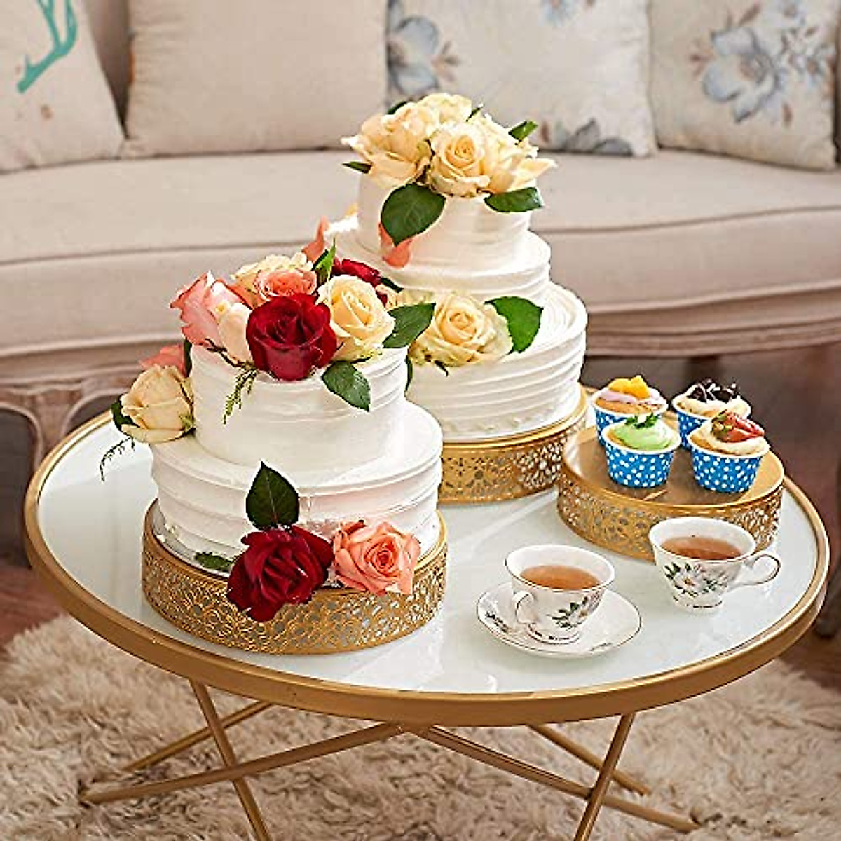 weharnar Gold Cupcake Stand - Tiered Dessert Table Display Set 3 Tier Metal Gold Serving Tray Round Cake Stand Holder for Wedding Tea Party Baby Shower Birthday Christmas Decor