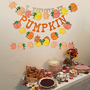 8 pack Fall Pumpkin Maple Leaf Hanging Banners,Little Pumpkin Baby Shower Decorations Fall Birthday Party Hanging Swirls,Autumn Thanksgiving Hanging Decorations for Classroom Home Party Supplies