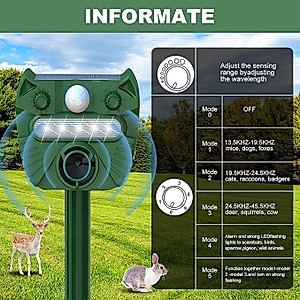 Upgraded Ultrasonic Animal Repellent, Solar Animal Repeller Squirrel Repellent with PIR Sensor,Waterproof Cat Deer Repellent for Raccoon, Fox, Skunk-Green