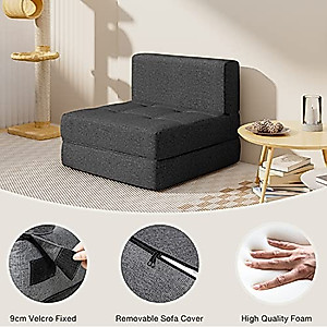 Aiho Sleeper Sofa Bed, Memory Foam Futon Sofa Bed, Floor Sofa Convertible Chair Bed Couch Bed, Modern Linen Fabric Removable Cover, for Living Room/Apartment/Loft, Dark Grey