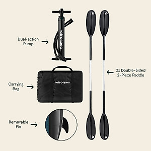 Retrospec Coaster 2 Person Inflatable Kayak - Portable 600-Denier Ripstop Polyester Blow up Kayak - Includes Double-Sided Paddle, Hand Pump & Carrying Bag - Ocean Blue