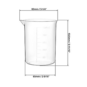 QWORK Plastic Beakers, 250ml, 12 Pieces, Polypropylene, Raised Graduations, Tapered Spout