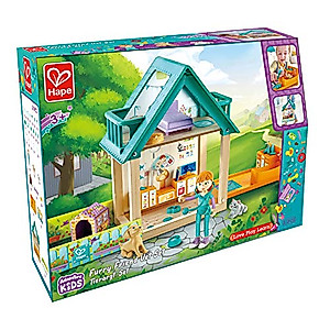 Hape Furry Friend Vet Set | 30 PCs Wooden Veterinary Fully Furnished Dolls House Pretend Playset with Accessories for Kids Age Years 3 and Up