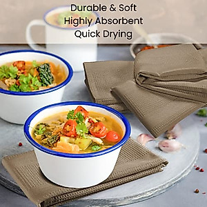 Cotton Clinic Premium Waffle Kitchen Towels 12 Pack – Soft Absorbent Quick Drying Table and Kitchen Linen - Dish Towels, Dish Cloths, Tea Towels and Cleaning Towels with Hanging Loop – 16x28 / Beige