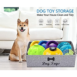 Morezi Large Dog Toy bin Puppy Shallow Toy Baskets - Perfect for Collapsible Bin for Living Room, Playroom, Closet, Home Organization - Snow Gray - Rectangle - Dog