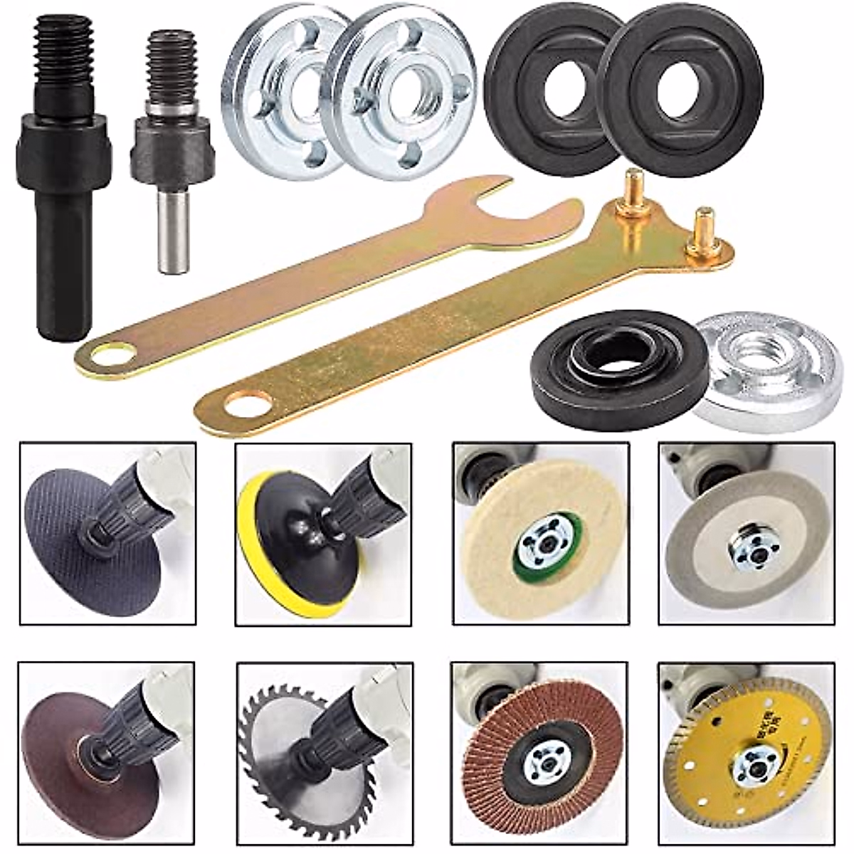 Eyech Drill Angle Grinder Adapter, 6mm &10mm Arbor Mandrel Adaptor with 2 Spanner Wrench and 3 Set Flange Nut Parts Set, Electric Drill Conversion Angle Grinder Connecting Rod Kit