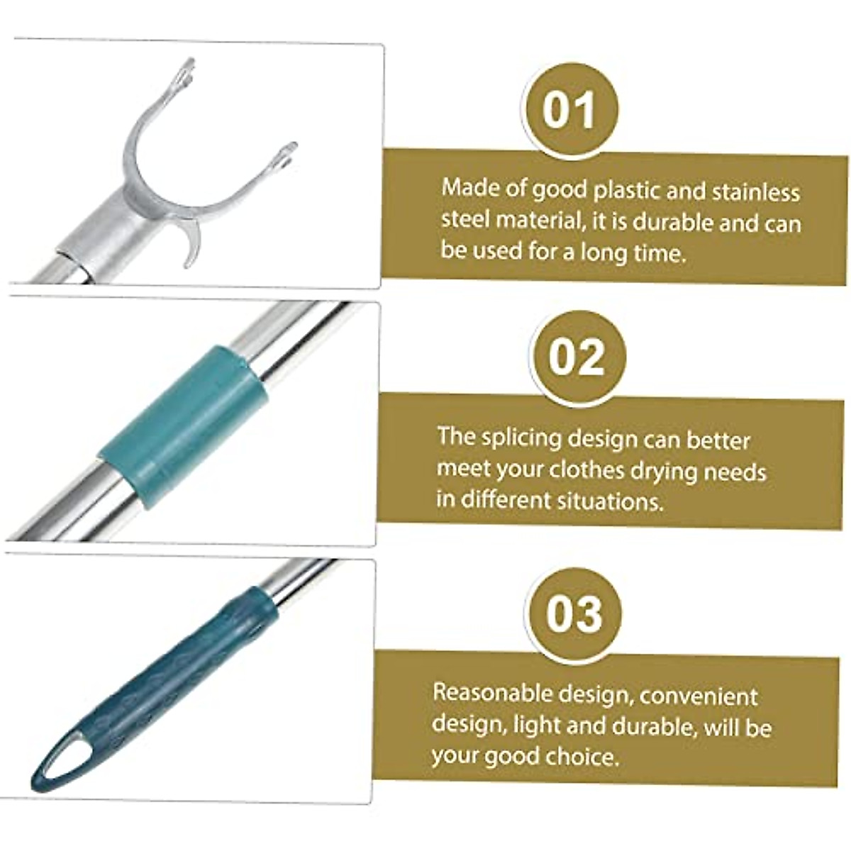 Abaodam 4pcs stitching clothes rail outdoor window shade stainless steel hangers outdoor tools Retractable closet pole extended closet pole clothing hook pole Professional Clothes Rod CD