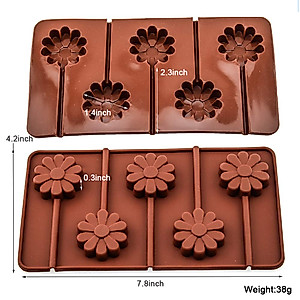 BaaSid 3PCS Sunflower Shape Mold 5 Holes Cake Lollipop Chocolate Jelly Ice Cream Cube Candy Pudding Cupcake Handmade Craft for Children's Party Dessert Shop Cafe Bakery (Brown) AA0088