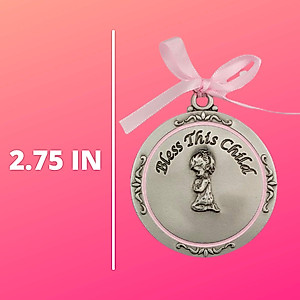 Bless this child crib medal Girl Crib Medal pink ribbon Round 2 3/4 great gift baby shower by "McVan, Inc."