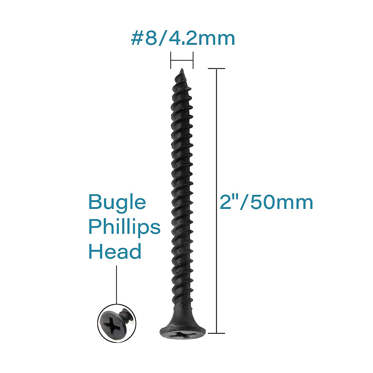 IMScrews 100pcs #8 x 2 Flat Head Phillips Drywall Screws Fine Thread Sharp Point Wood Screw, Carbon Steel 1022A, Black Phosphate