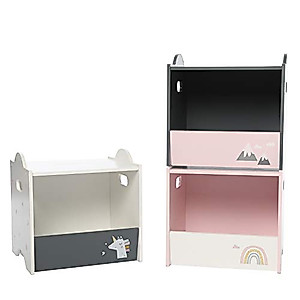 labebe Baby Storage Box Wooden, Toddler Organizer Cubes Wood for Infant 12 Month & Up, Nursery Storage Box for Toys/Clothes/Books/Food, 3- Layer Kid Container Multi-Color Unicorn Printed